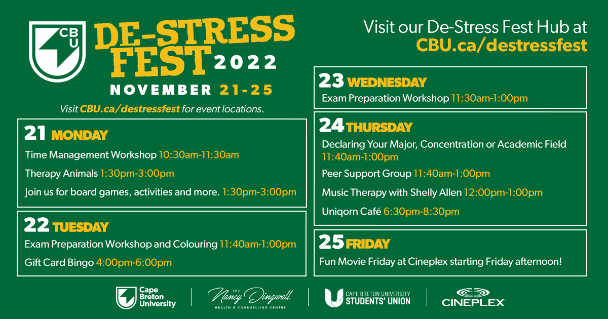 De-Stress Fest 2022: Gift Card Bingo - Cape Breton University : Cape ...