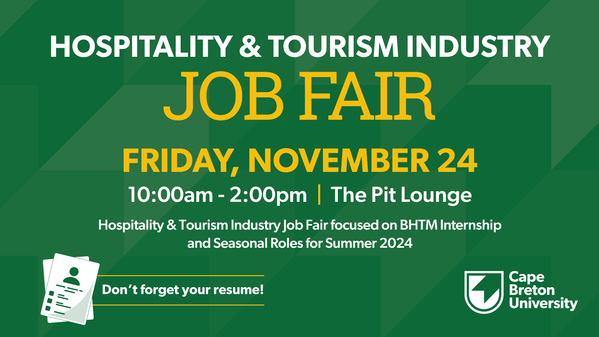 Hospitality & Tourism Industry Job Fair - Cape Breton University : Cape ...